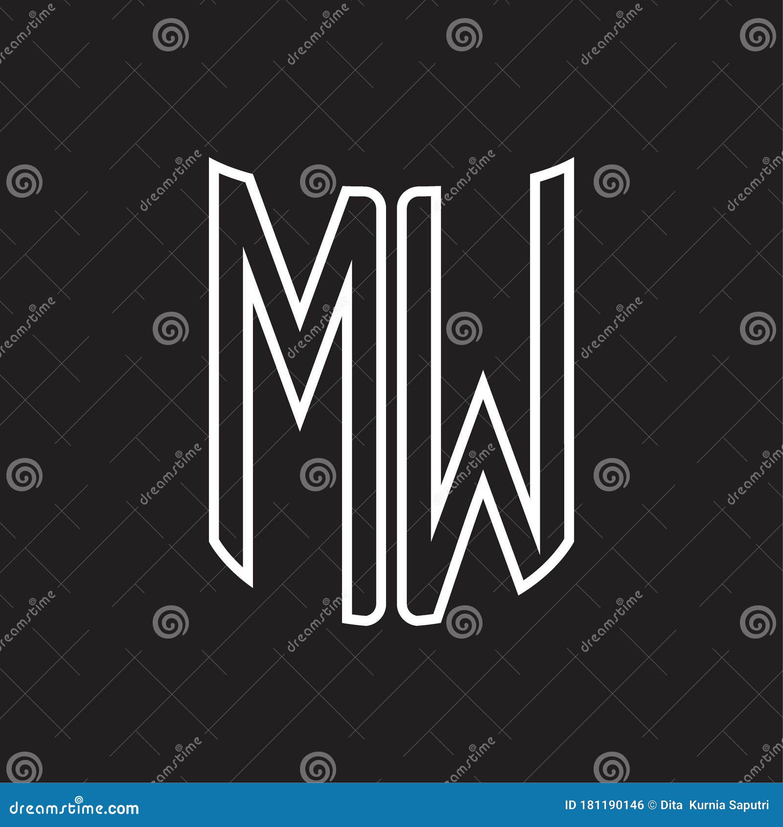 MW Logo Monogram with Ribbon Style Outline Design Template Stock Vector ...