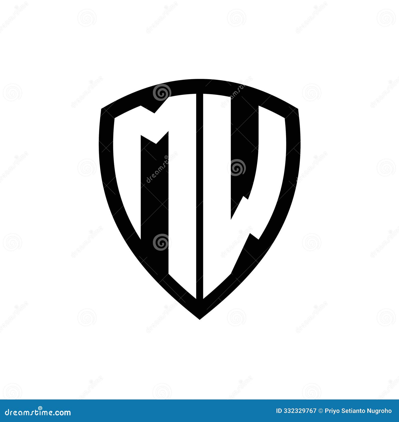 MW Monogram Logo with Bold Letters Shield Shape with Black and White ...