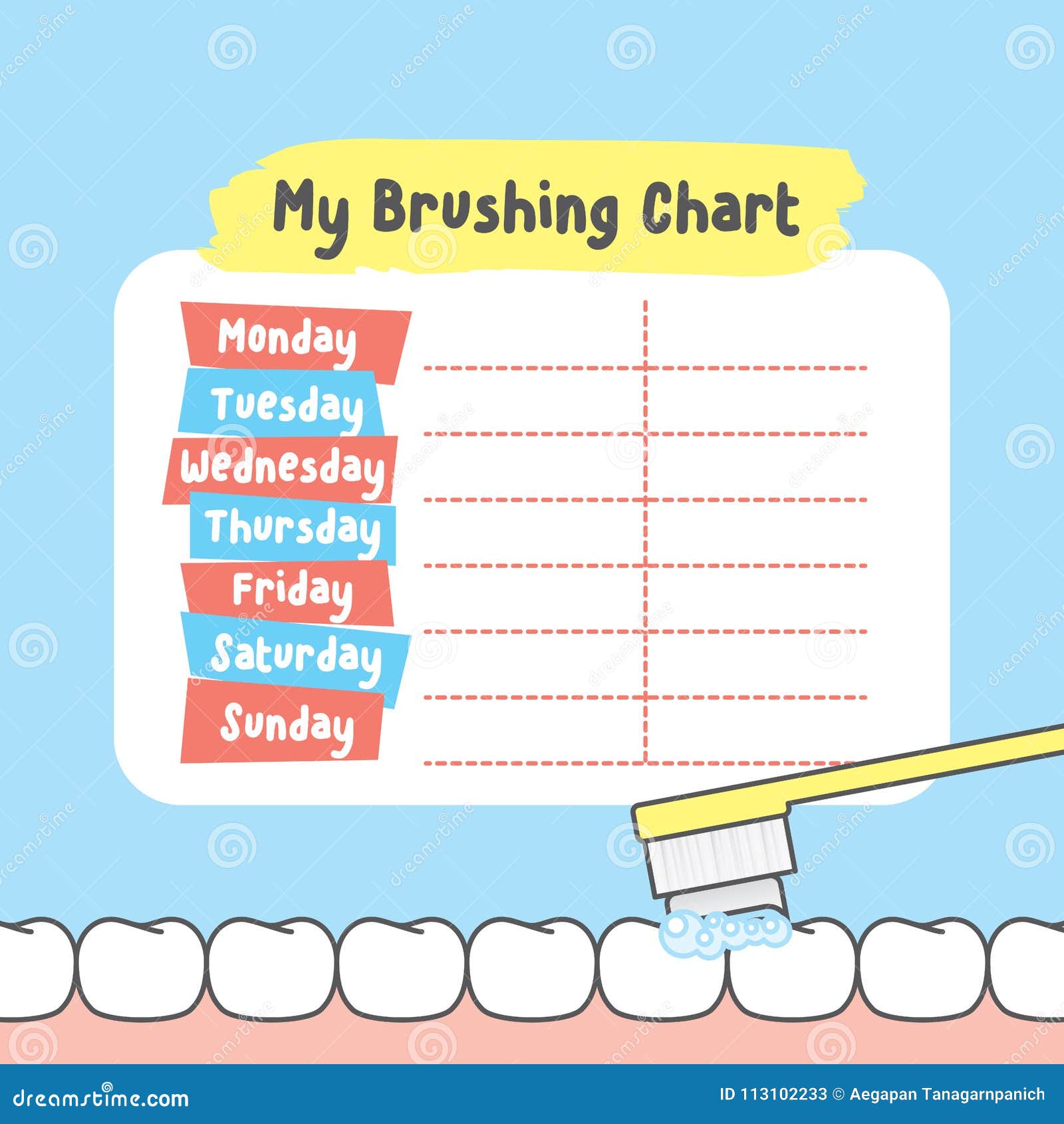 My Brushing Chart Illustration Vector on Blue Background. Dental Stock ...