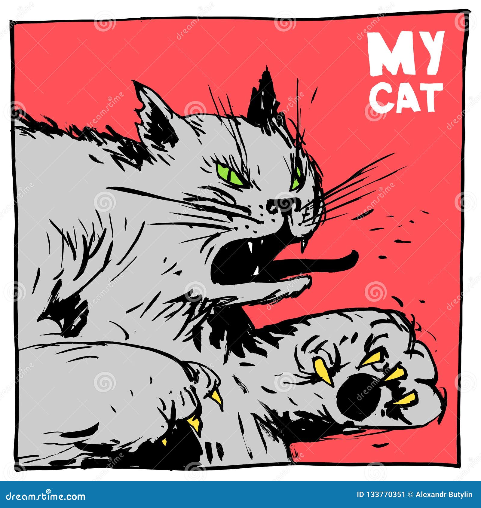 Cat Fighter and Bully. Color Comic Image for Packaging and Publishing ...