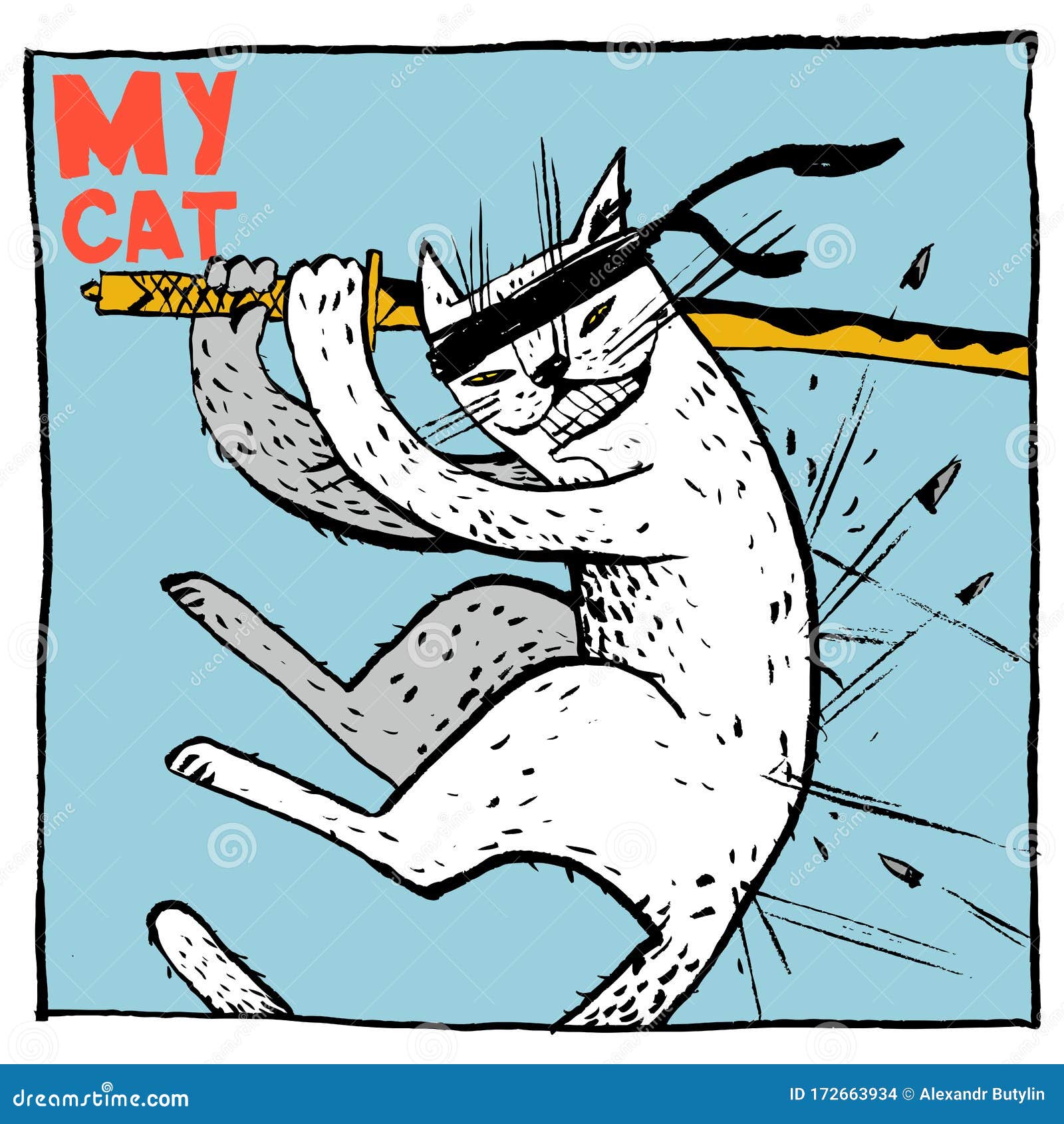 Samurai Warrior Wielding Katana Sword Cartoon Vector Illustration ...