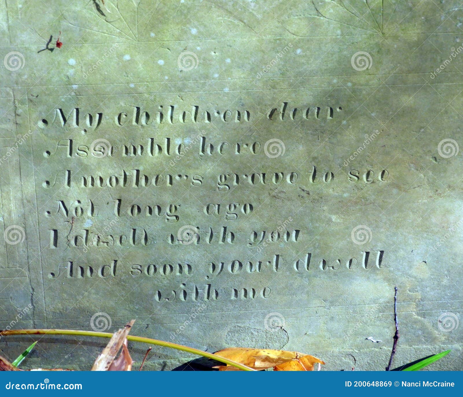 My Children Epitaph on Vintage Cayuga County Gravestone Stock Image ...