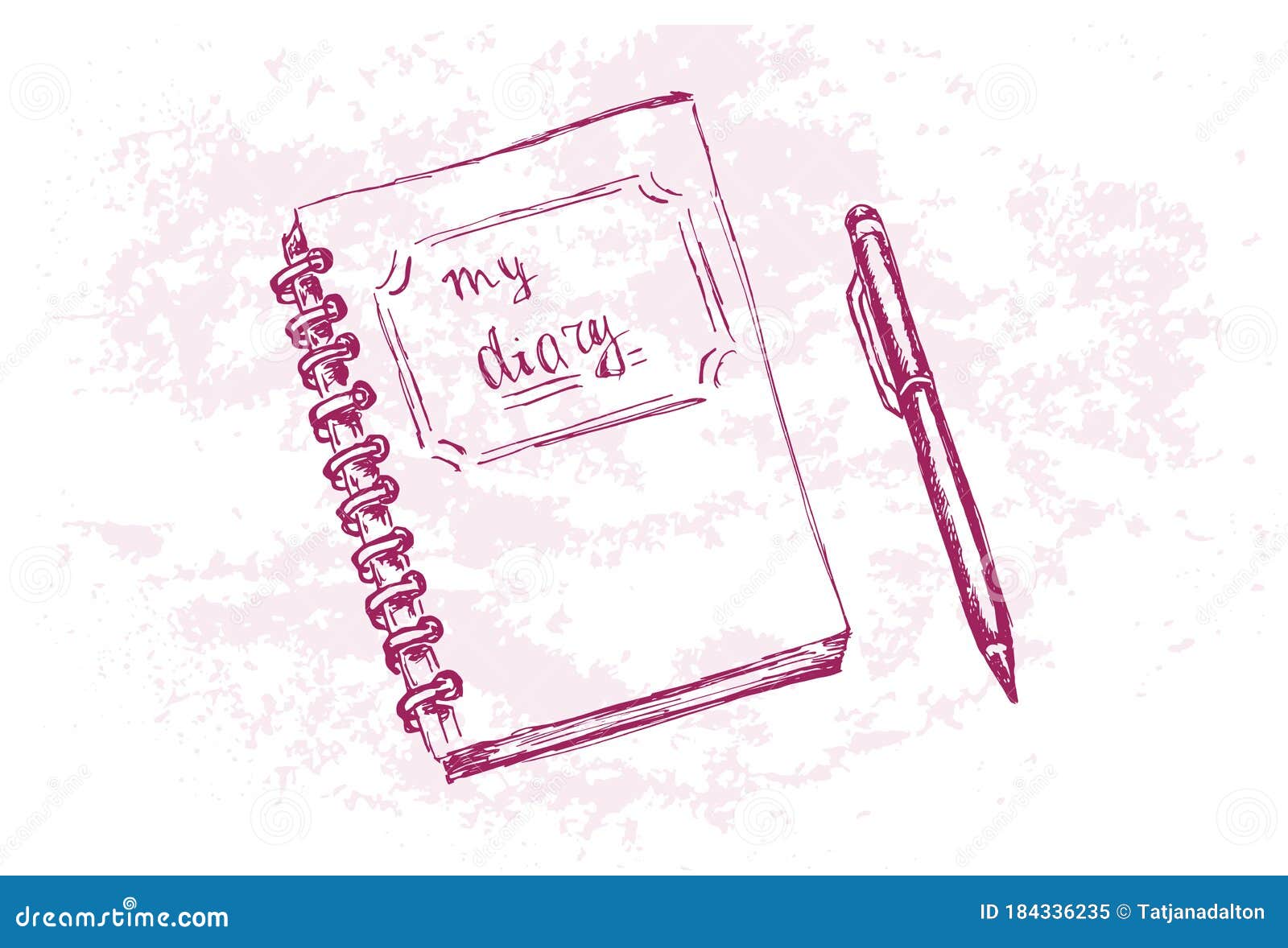 Hand-drawn Diary and Pen on Abstract Pink Background Stock Vector ...