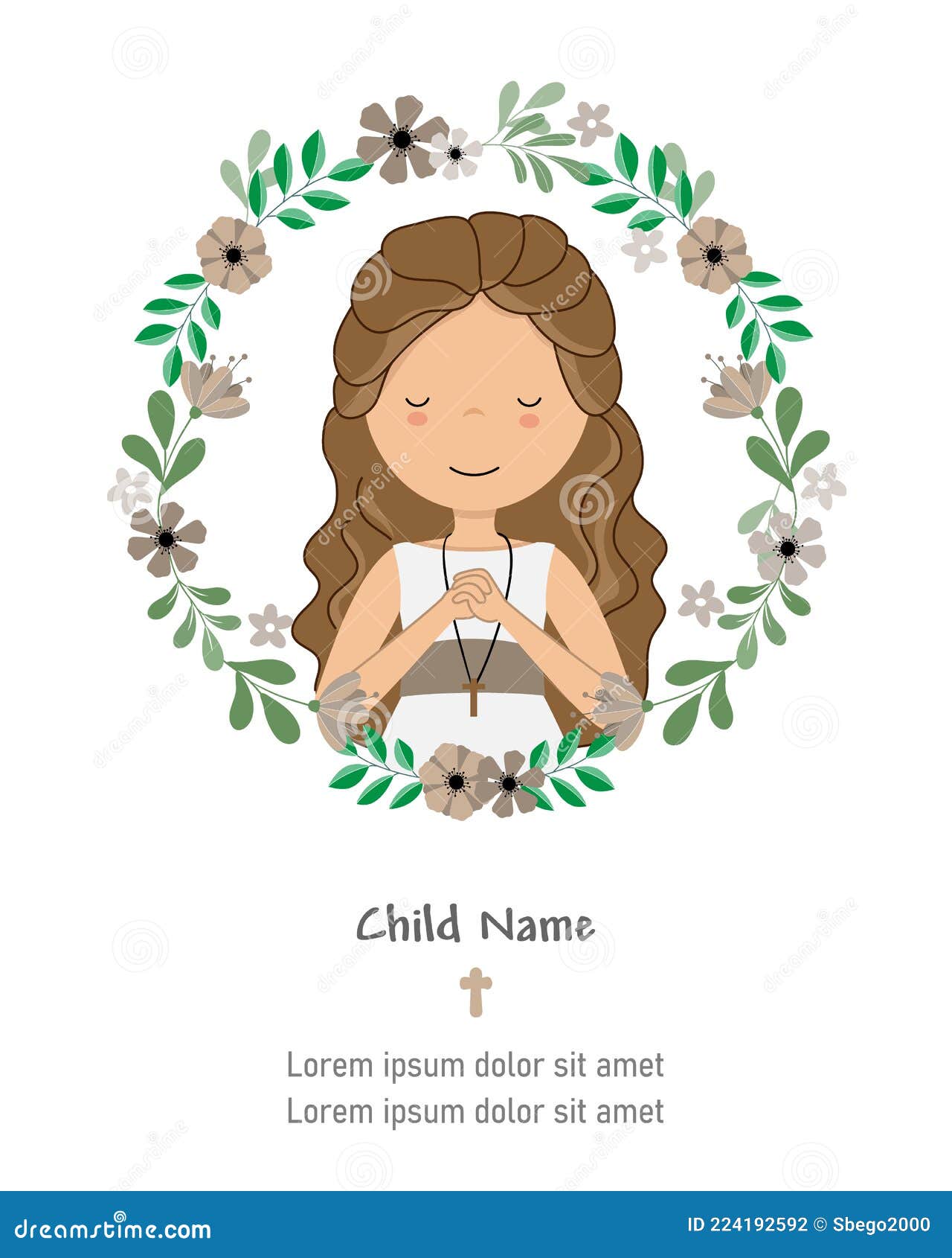 My First Communion Card. Girl Inside Flower Frame Stock Vector ...