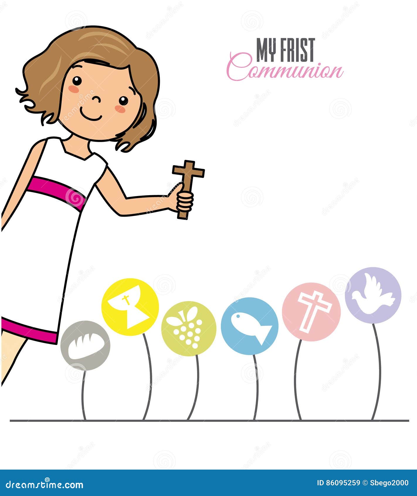 My First Communion Girl Cartoon Vector | CartoonDealer.com #87586769