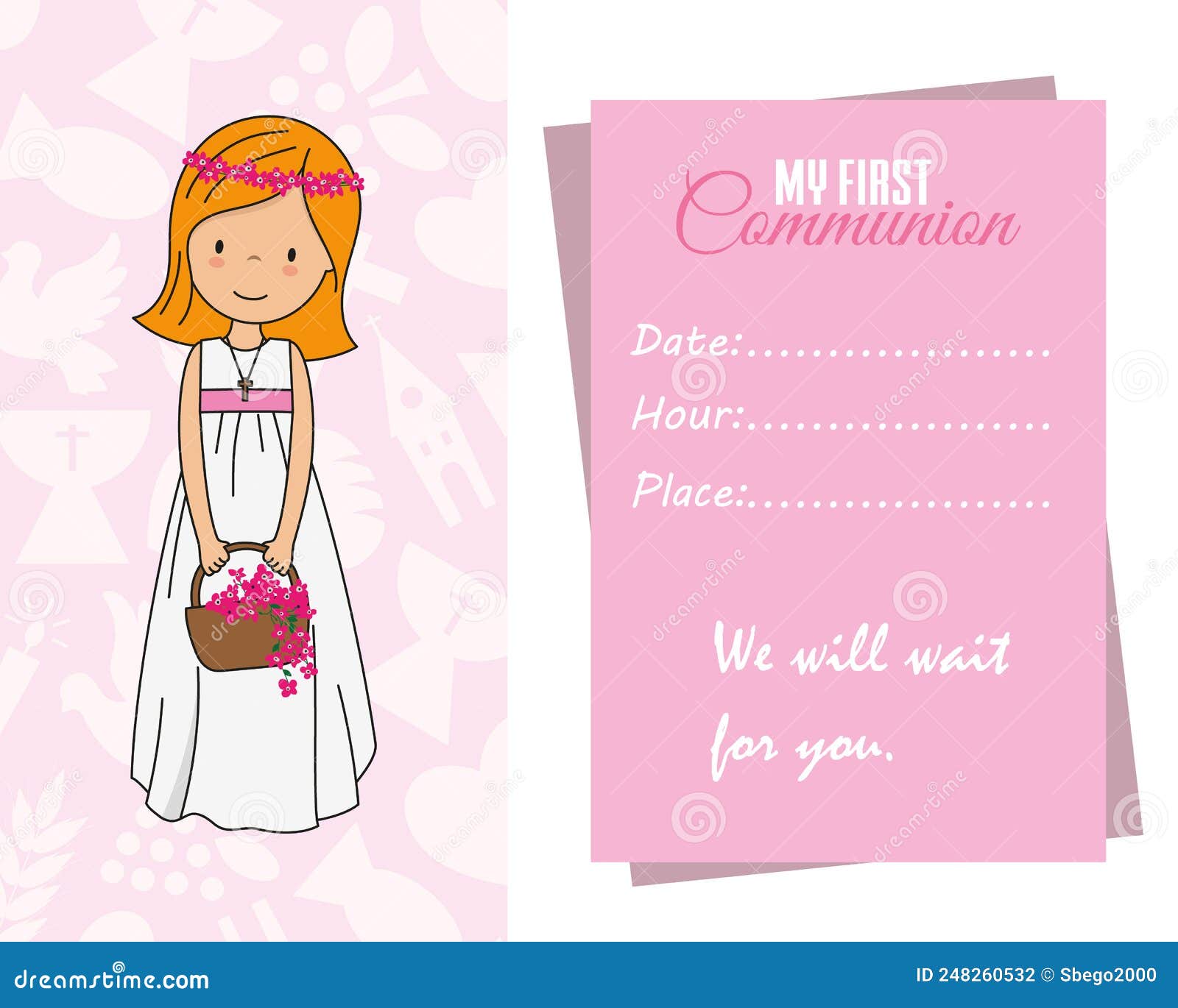 My First Communion Girl. Girl with Basket of Flowers Stock Vector ...