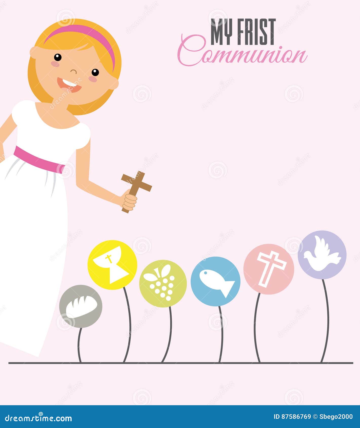 My First Communion Girl Cartoon Vector | CartoonDealer.com #87586769