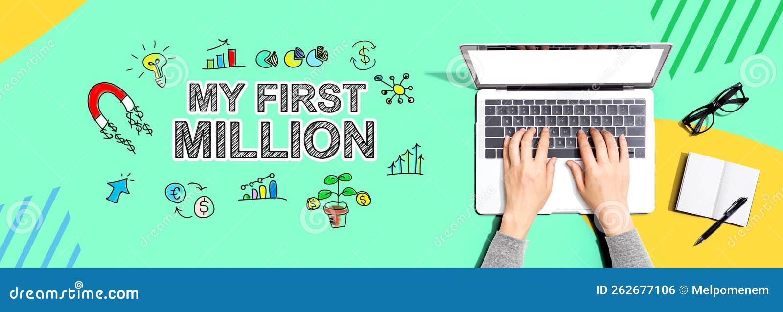 My First Million with Person Using a Laptop Stock Photo - Image of flat ...