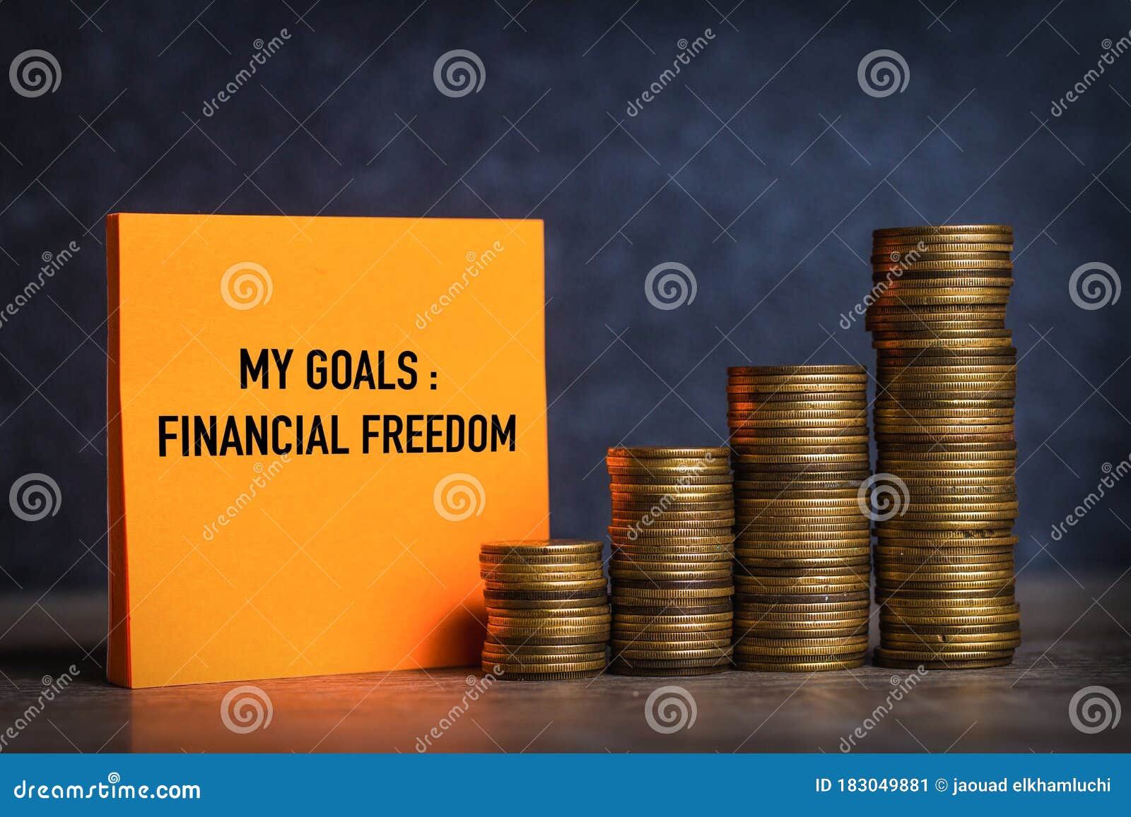 My Goals and Financial Freedom Written on Orange Note Paper and Coins ...