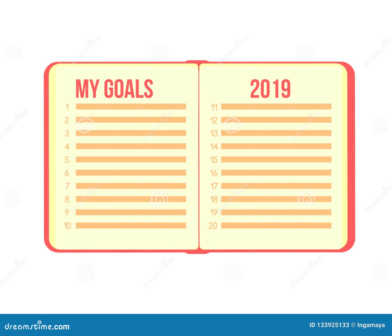 My Goals Plan 2019. Flat Notebook Cover Closed and Open with List ...