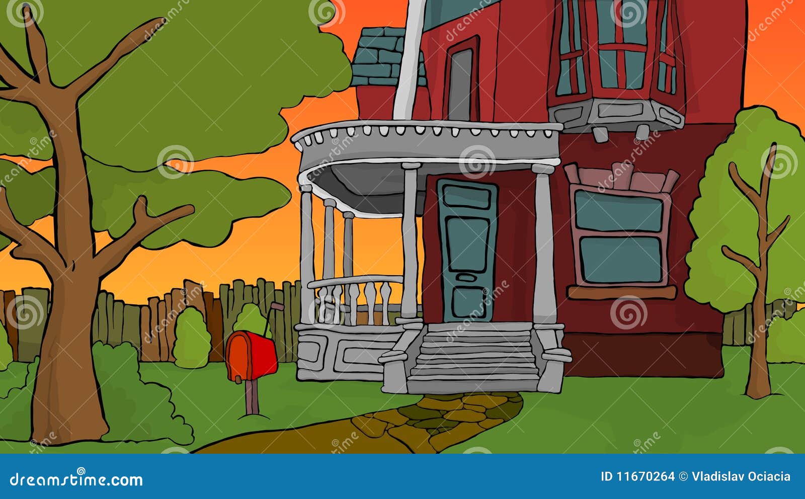 My house at sunset stock illustration. Illustration of green - 11670264