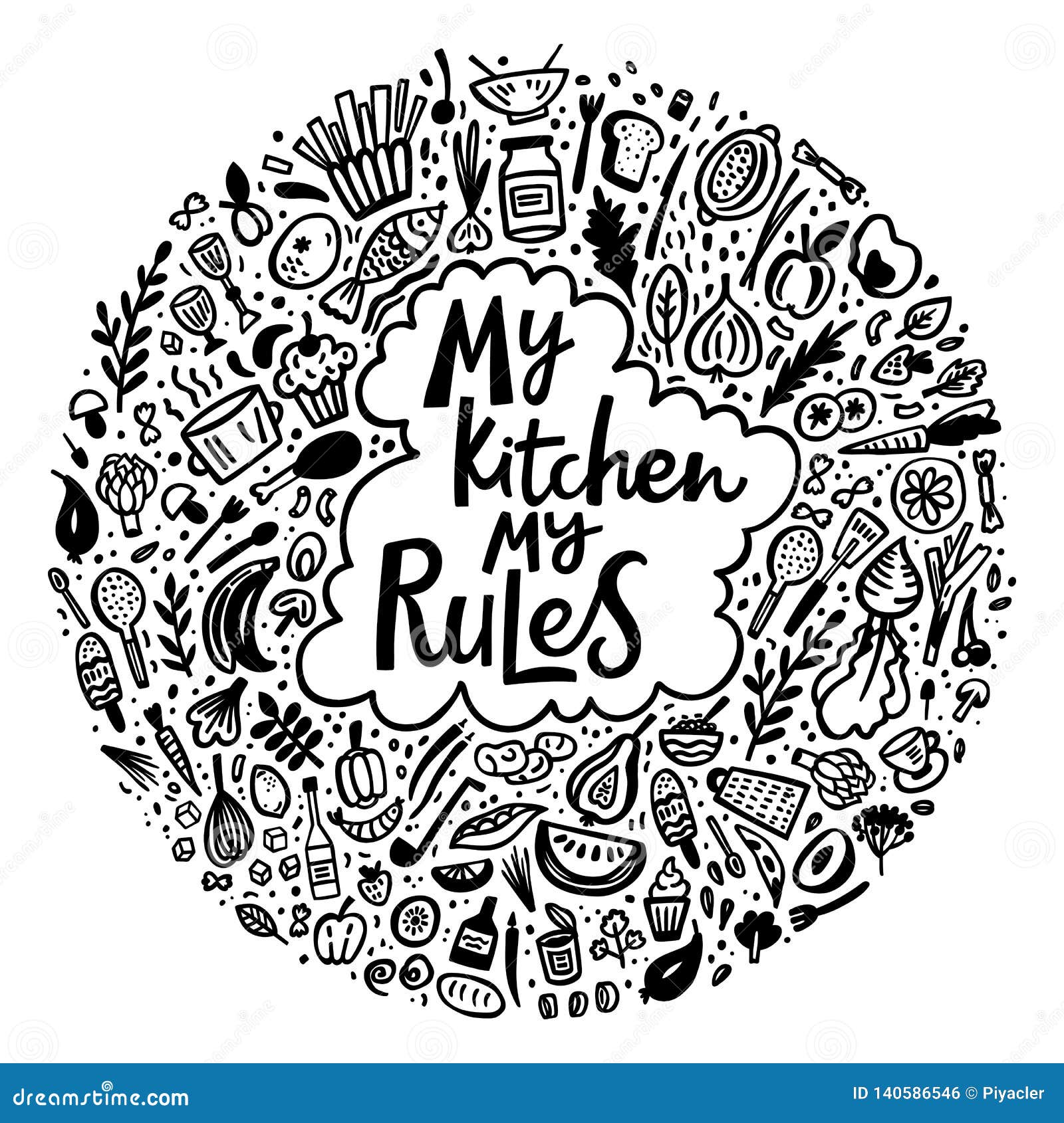 Kitchen Doodle Vector Icon Set. For Modern Recipe Card Template Set For ...