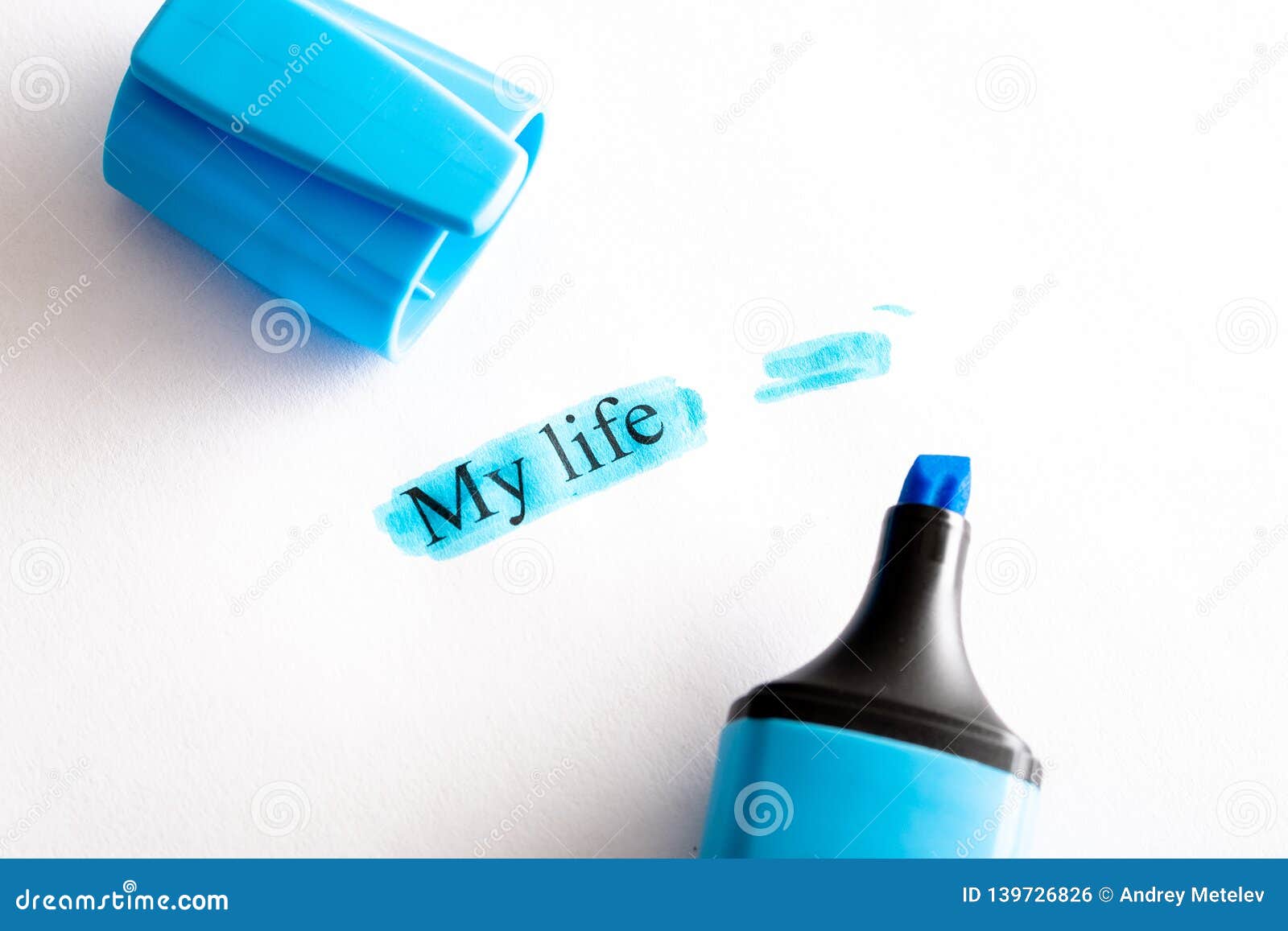 My Life is Written on White Paper, Highlighted with a Blue Marker Stock ...