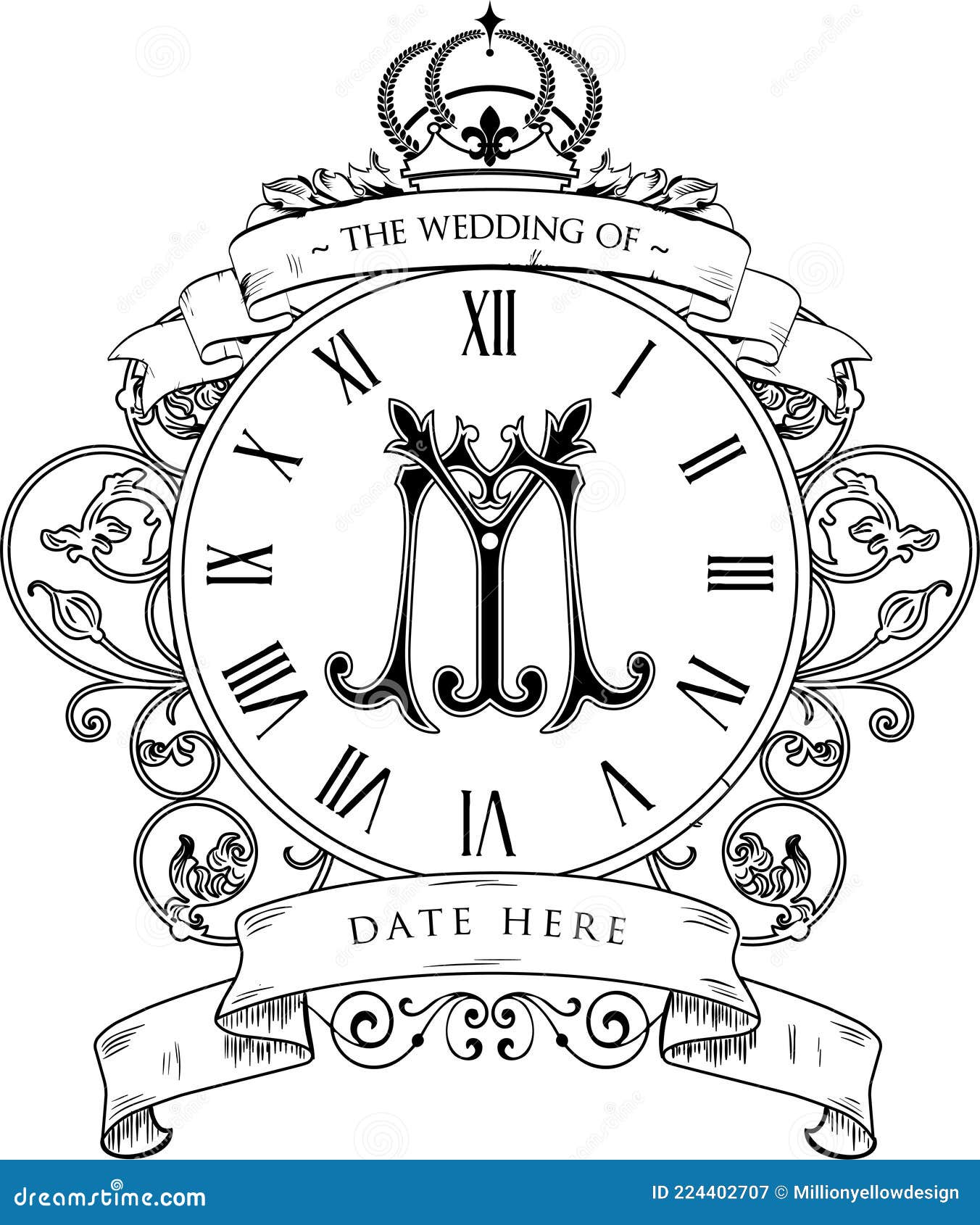 MY Monogram with Unique Classic Clock Frame for Wedding Invitation ...