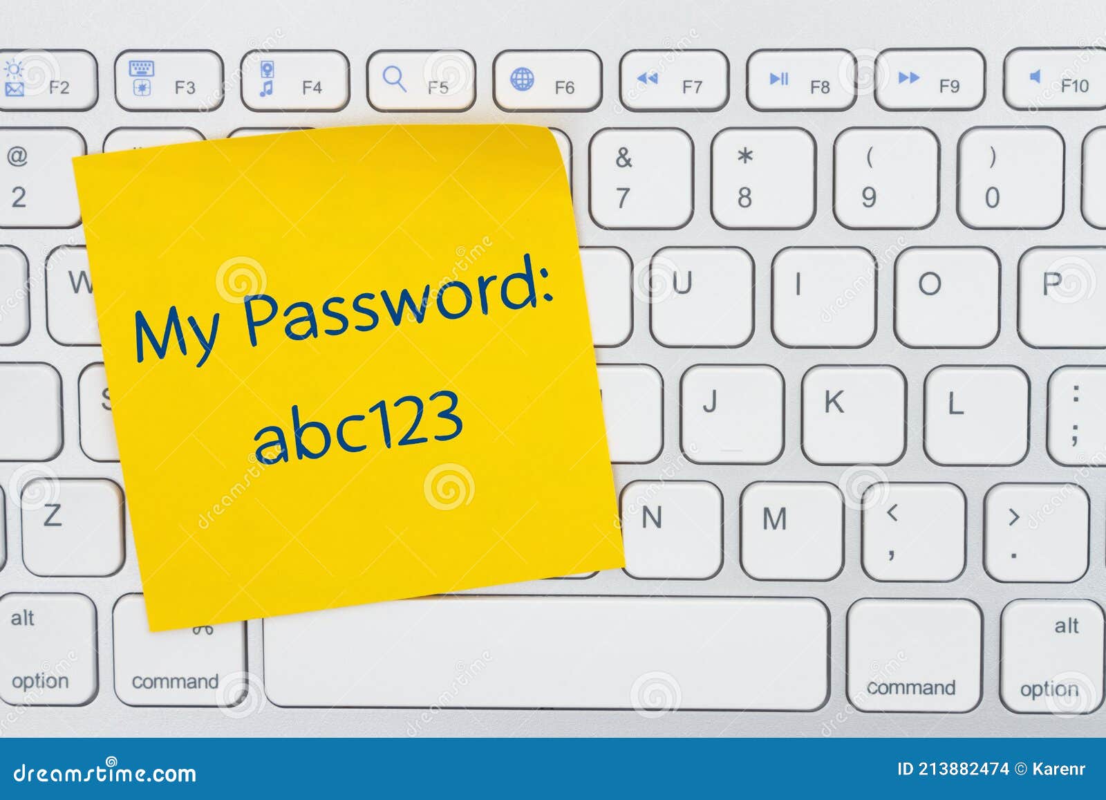 My Password Abc123 Message on Yellow Sticky Note on a Gray Keyboard ...