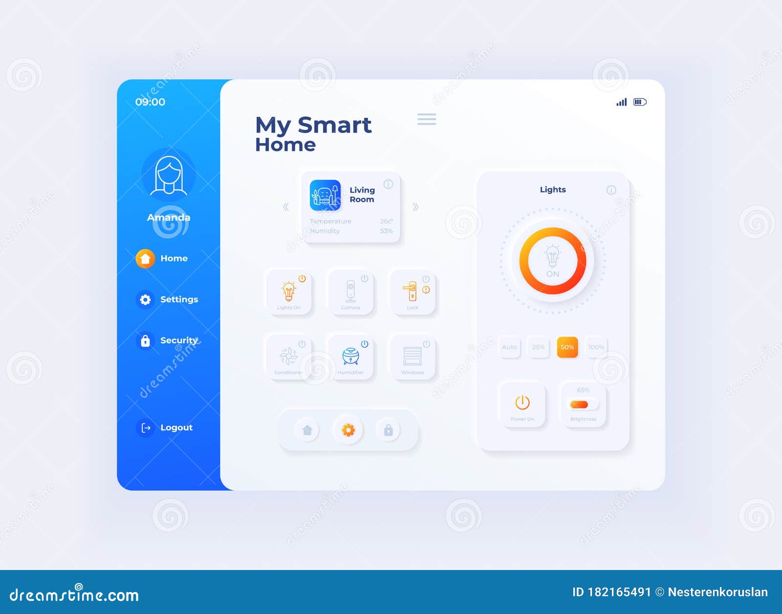 My Smart Home Tablet Interface Vector Template. Mobile App Page Day ...
