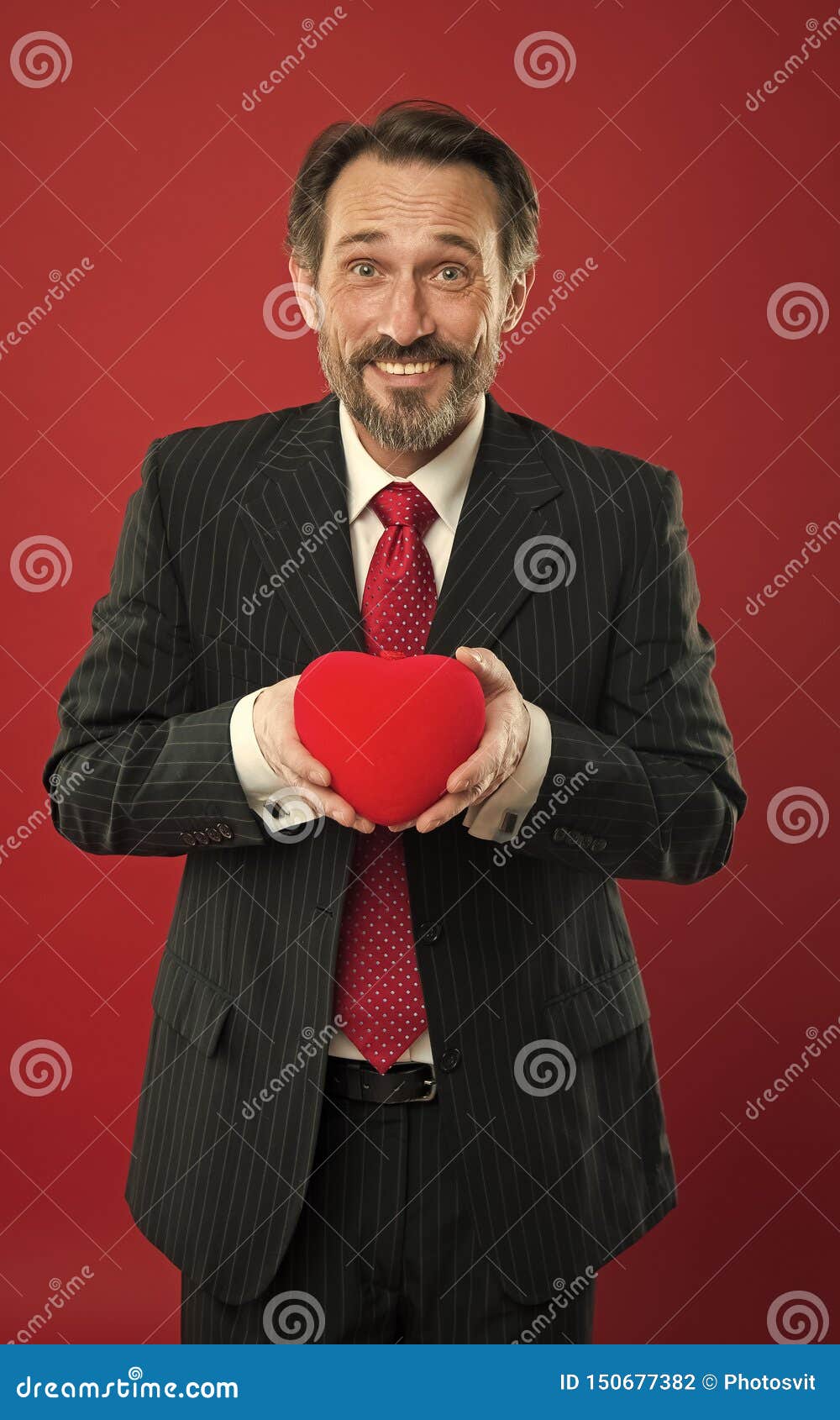 For My Sweetheart Man Mature Handsome Guy Wear Elegant Suit Hold Red