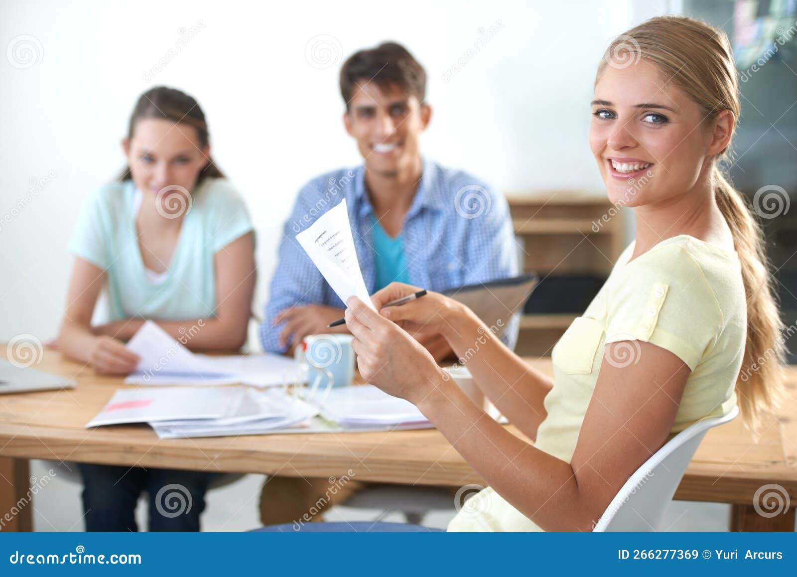 My Team is Awesome. Three Colleagues Working in an Office. Stock Image ...