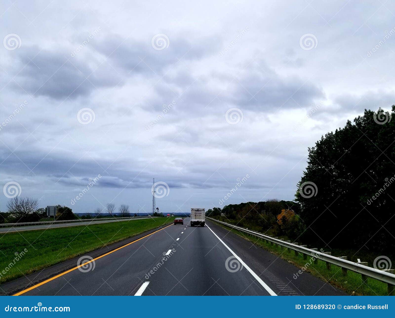 My View As an Over the Road Tractor Trailer Driver Stock Photo - Image ...