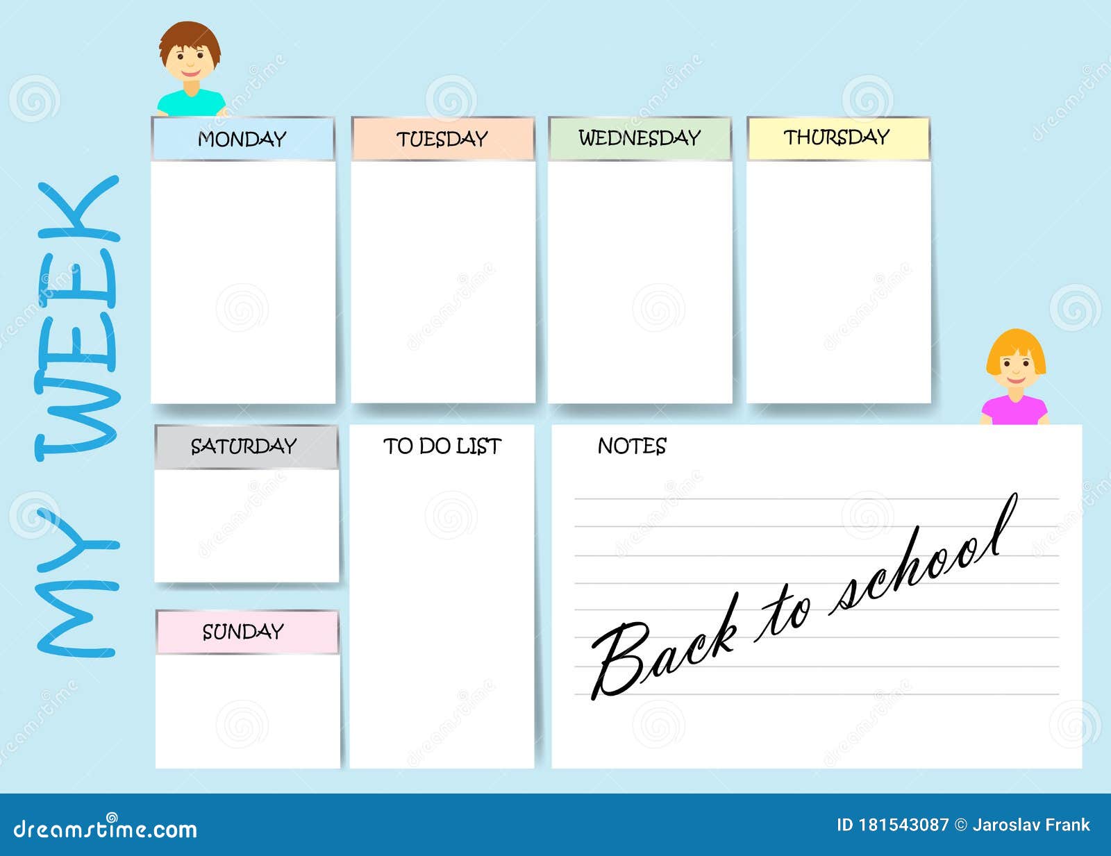 My Week Planner for School on Blue Background Stock Vector ...