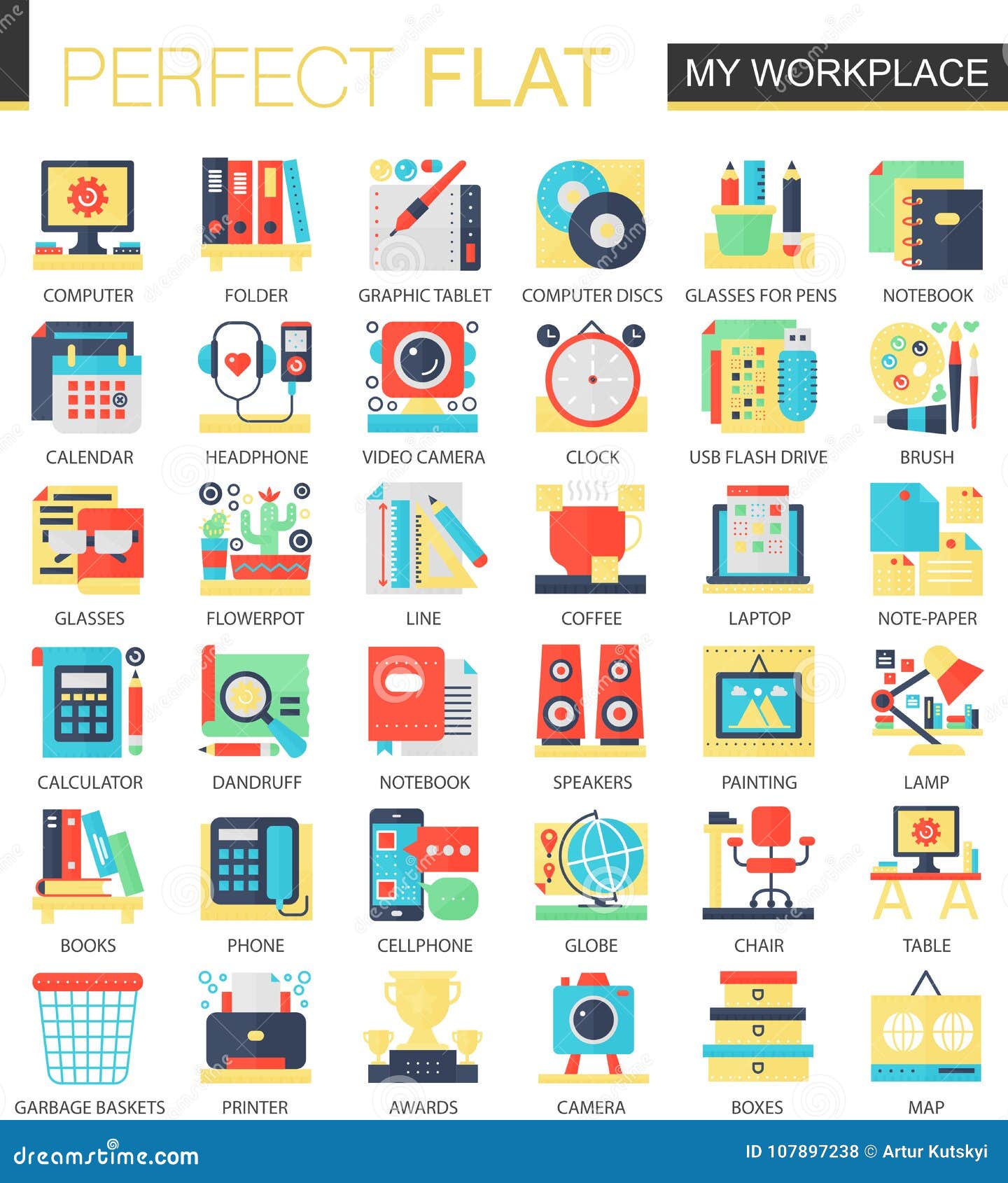 My Workspace Workplace Vector Complex Flat Icon Concept Symbols for Web ...
