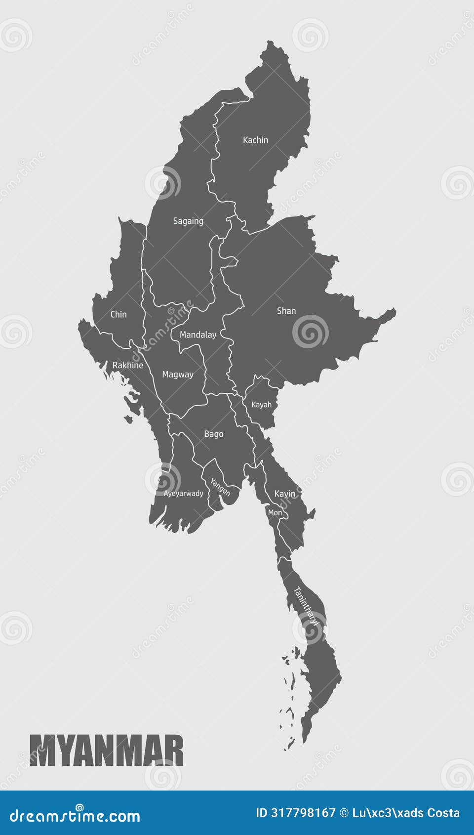 Myanmar administrative map stock vector. Illustration of atlas - 317798167