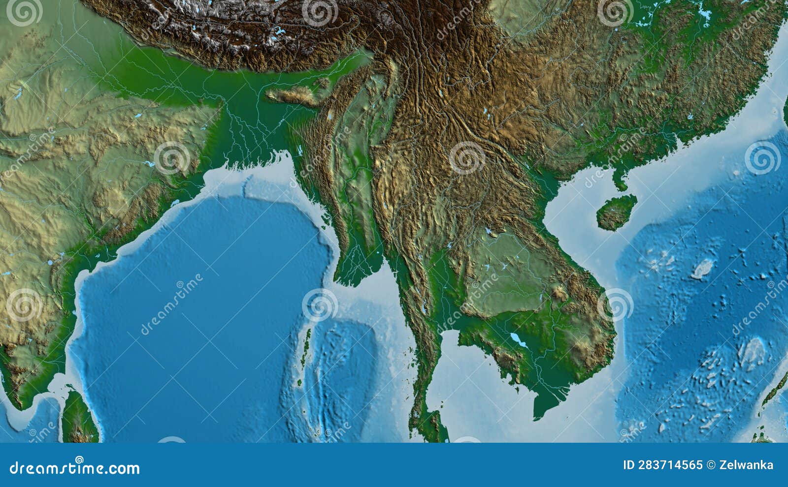 Myanmar area. Physical map stock illustration. Illustration of planet ...