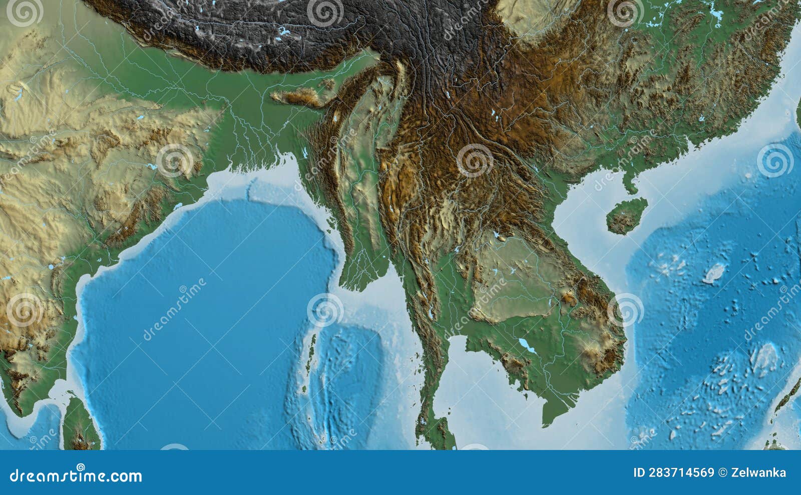 Myanmar area. Relief map stock illustration. Illustration of continent ...