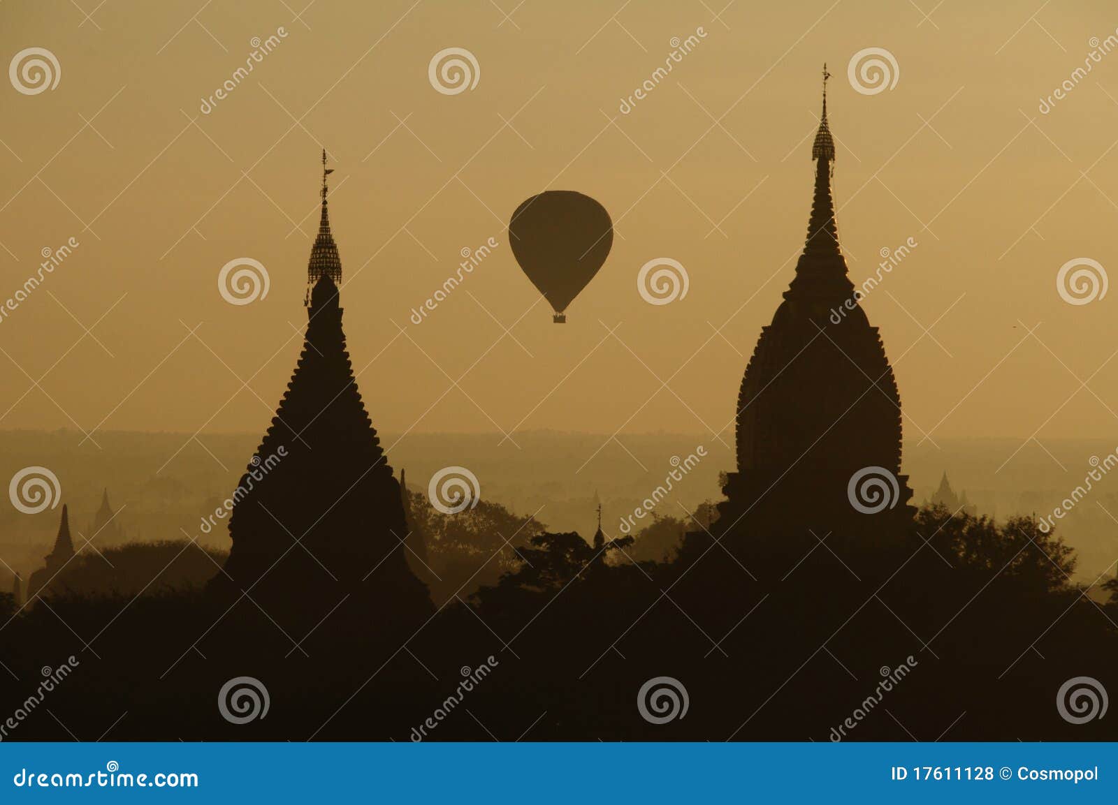 Myanmar: Bagan Temple Balloon Ride at Sunrise Stock Photo - Image of ...