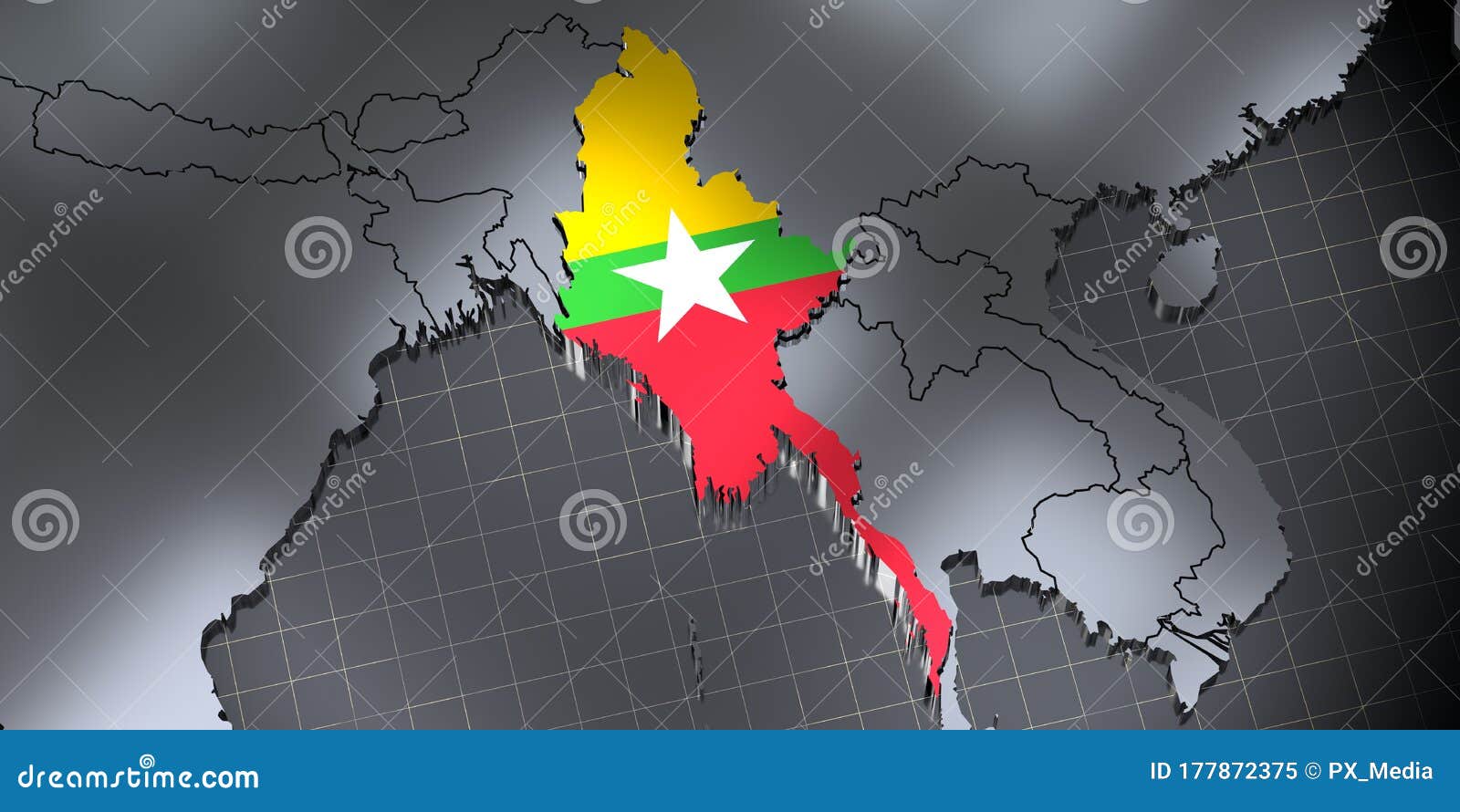 Myanmar - borders and flag stock illustration. Illustration of borders ...