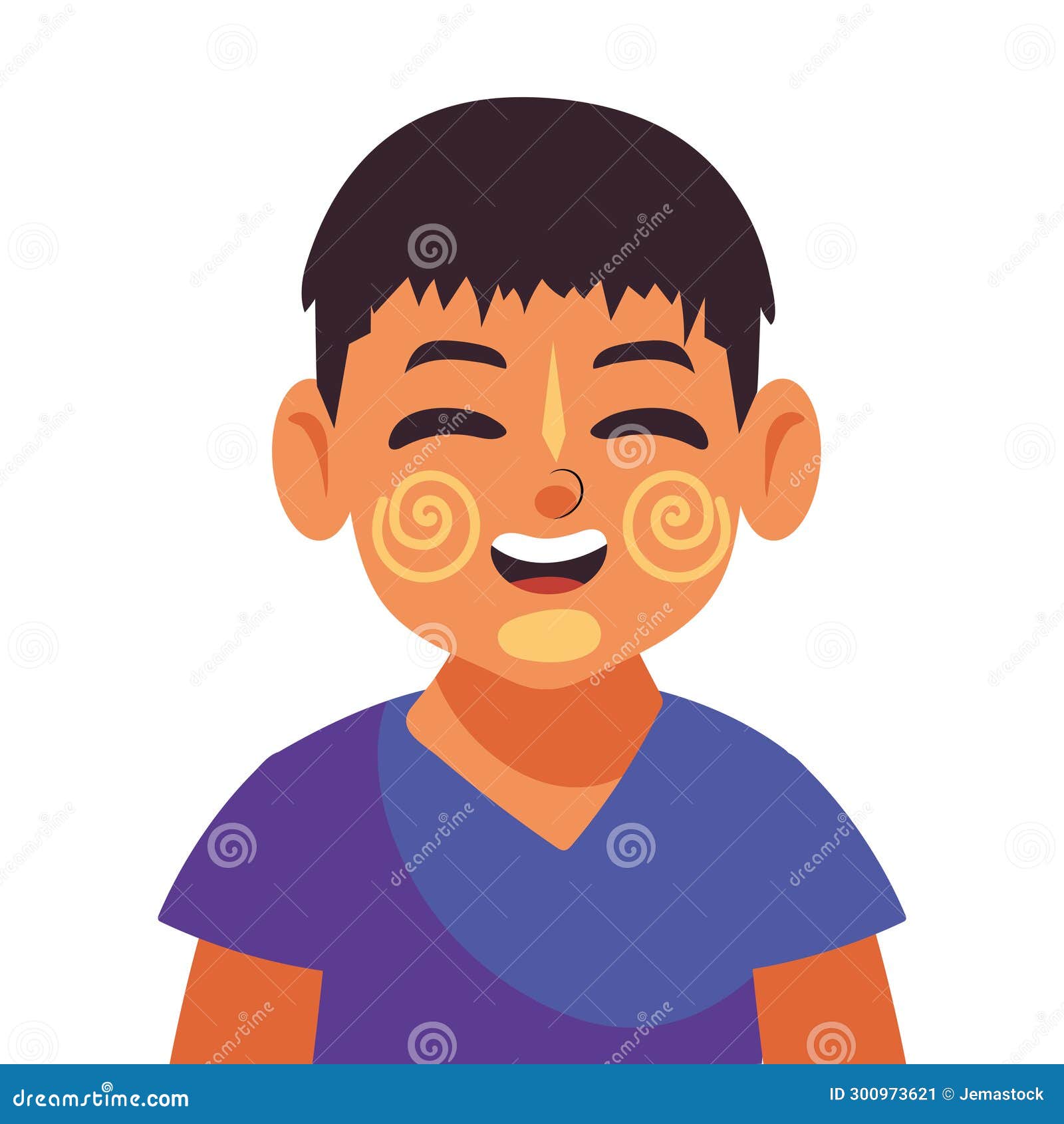 Myanmar boy with thanaka stock vector. Illustration of burmese - 300973621