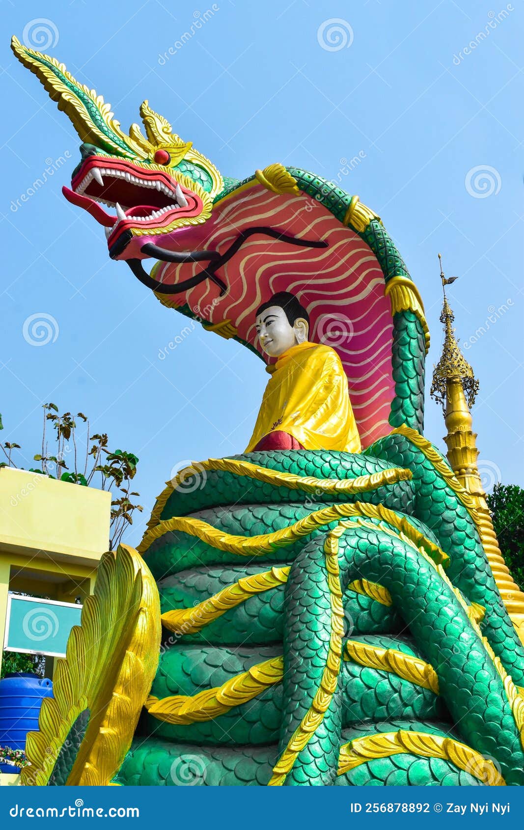 Myanmar Buddha Statue Seated on the Burmese Dragon Stock Photo - Image ...