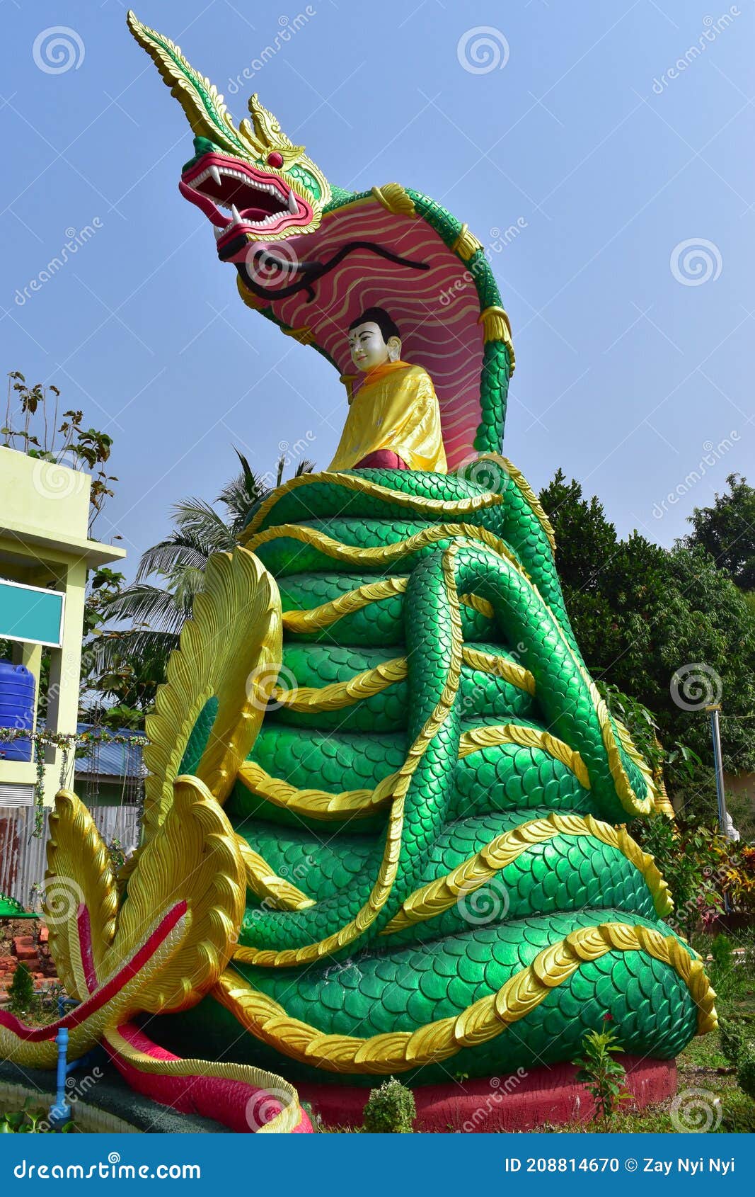 Myanmar Buddha Statue on Two Burmese Dragons Stock Photo - Image of ...