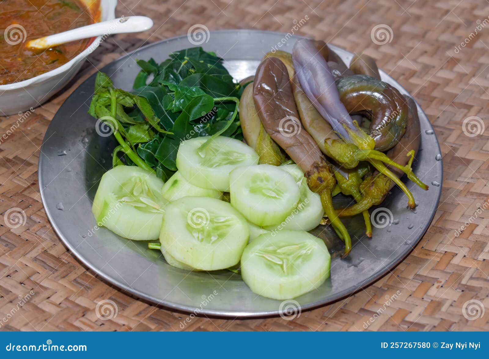 Myanmar or Burmese Fresh Boiled Vegetables Stock Photo - Image of green ...