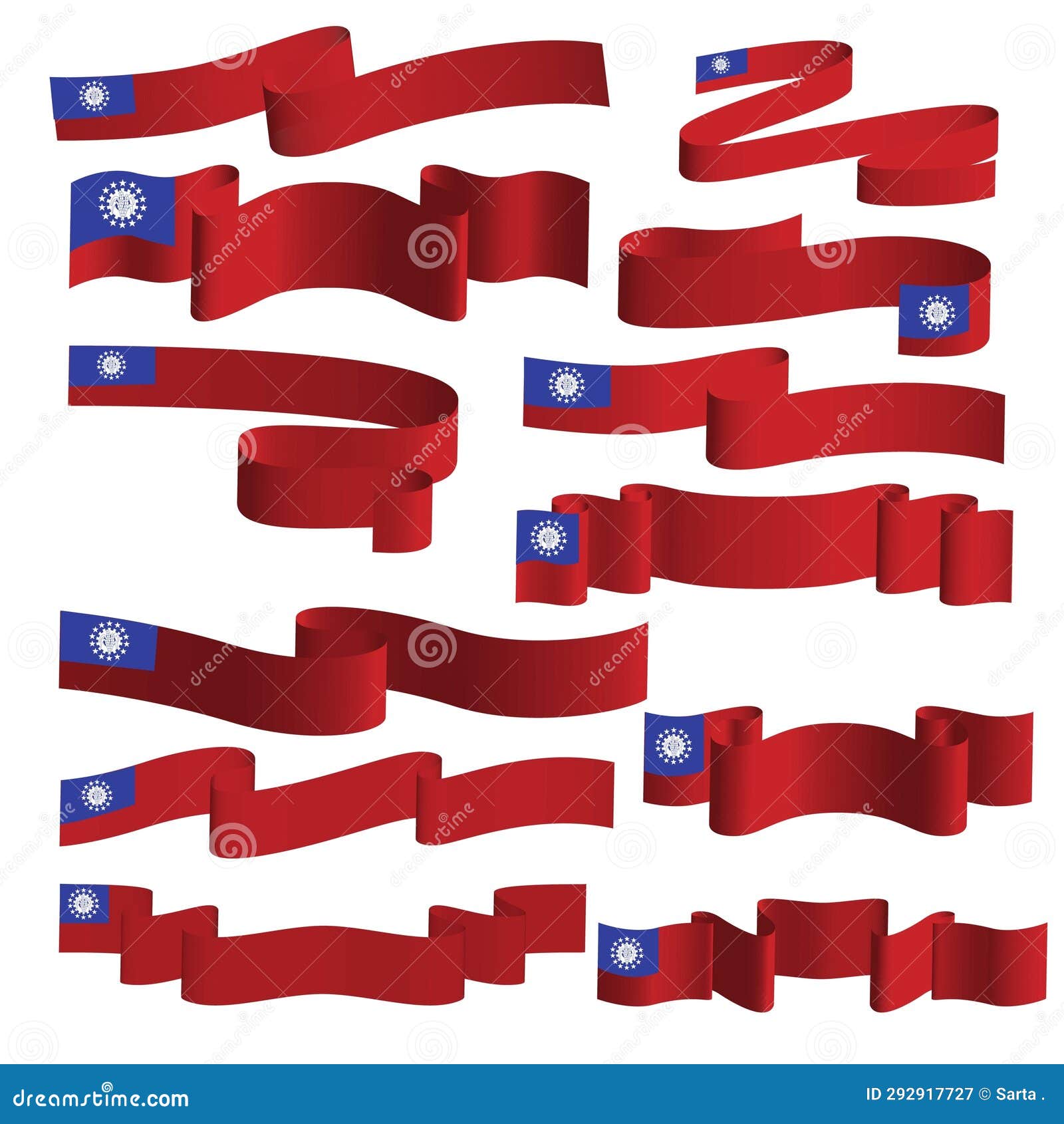 Myanmar Country Flag Ribbon Vector Set Stock Vector - Illustration of ...