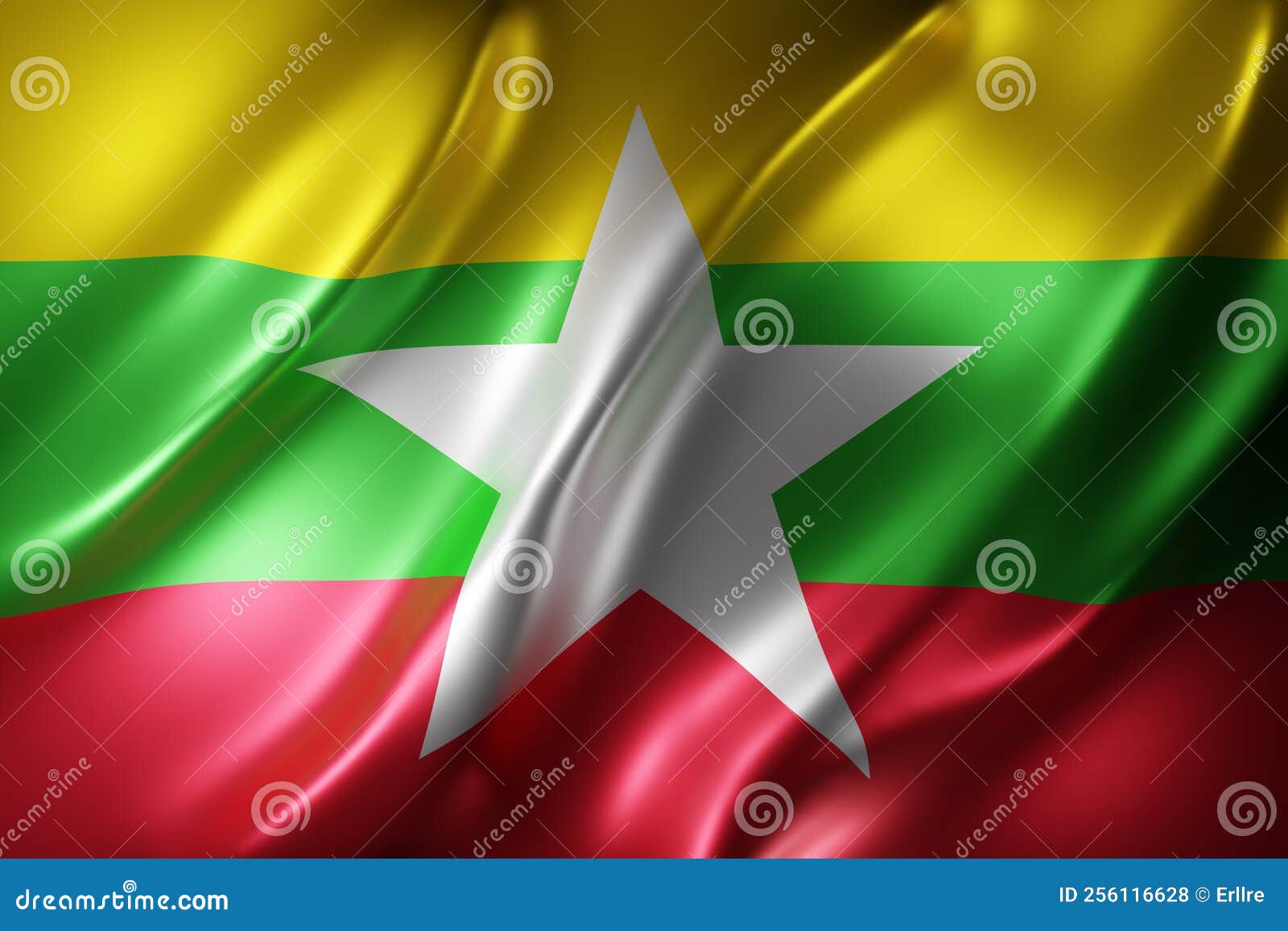 Myanmar 3d flag stock illustration. Illustration of burmese - 256116628