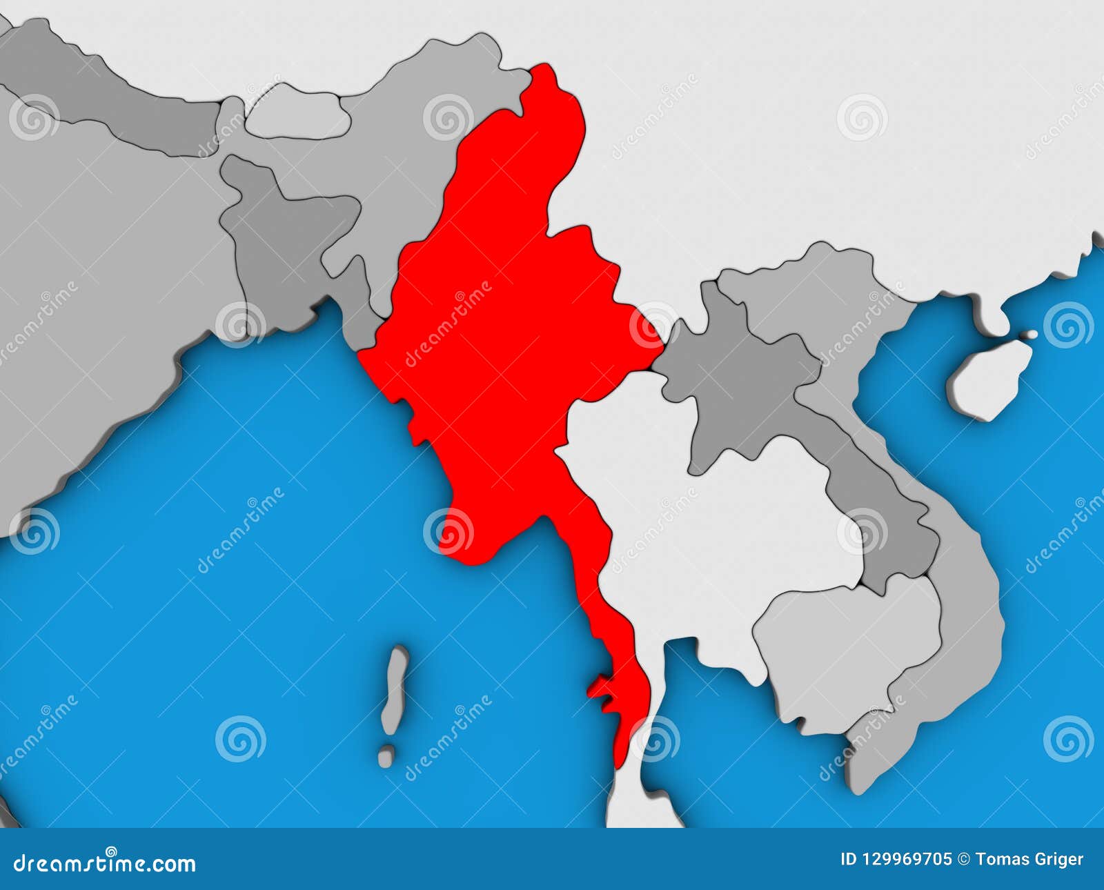 Myanmar on 3D map stock illustration. Illustration of burma - 129969705
