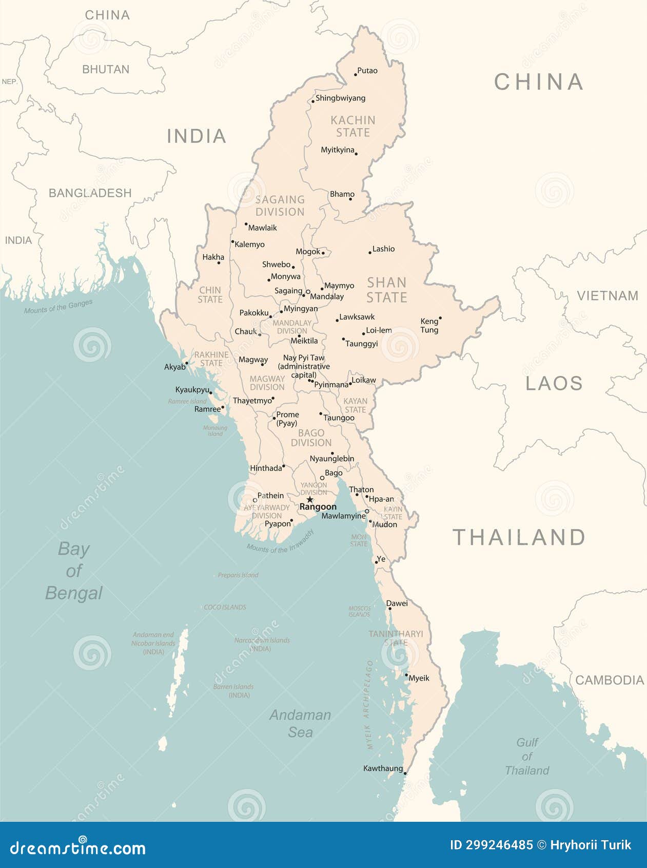 Myanmar - Ddetailed Map with Administrative Divisions Country Stock Illustration - Illustration ...