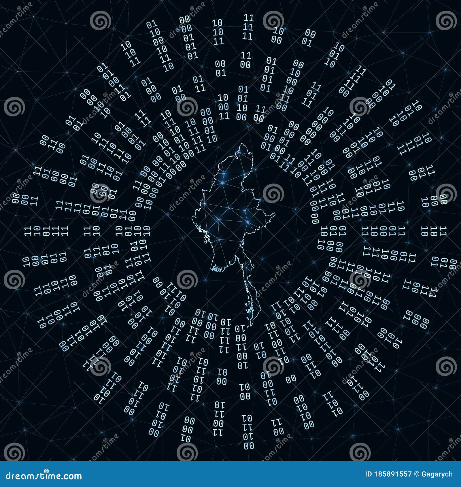 Myanmar digital map. stock vector. Illustration of glowing - 185891557