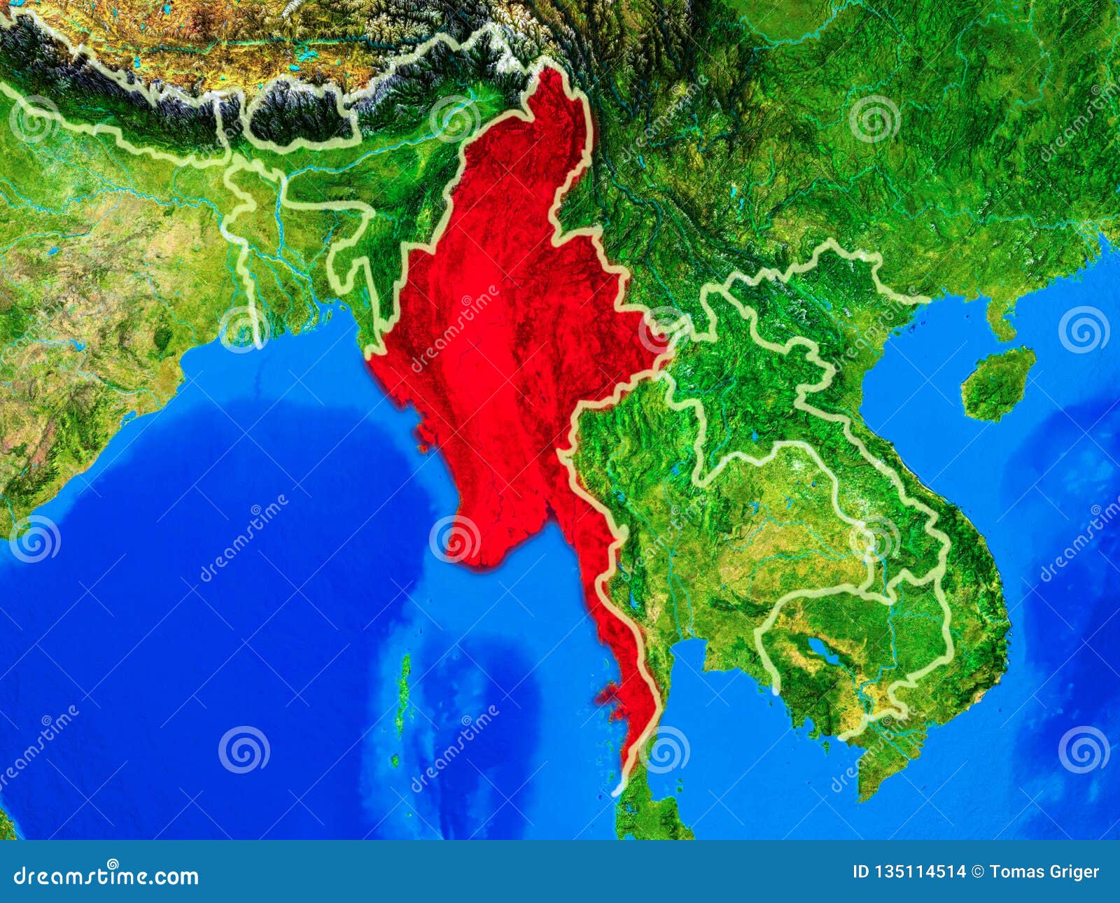 Myanmar on Earth with Borders Stock Illustration - Illustration of ...