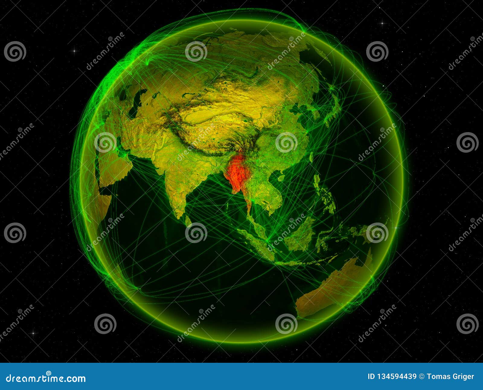 Myanmar on Earth with Network Stock Illustration - Illustration of ...