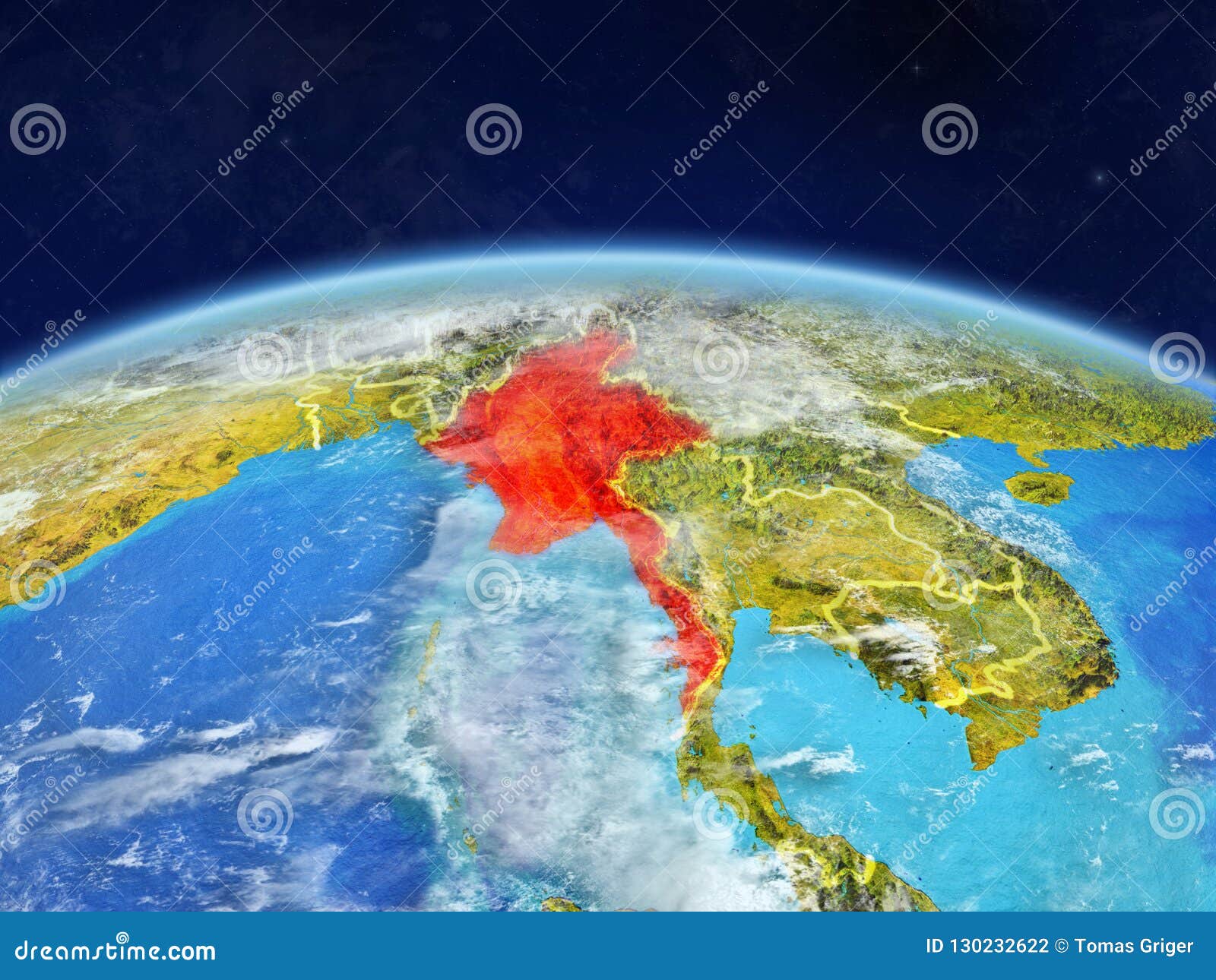 Myanmar on Earth from Space Stock Photo - Image of globe, countries ...