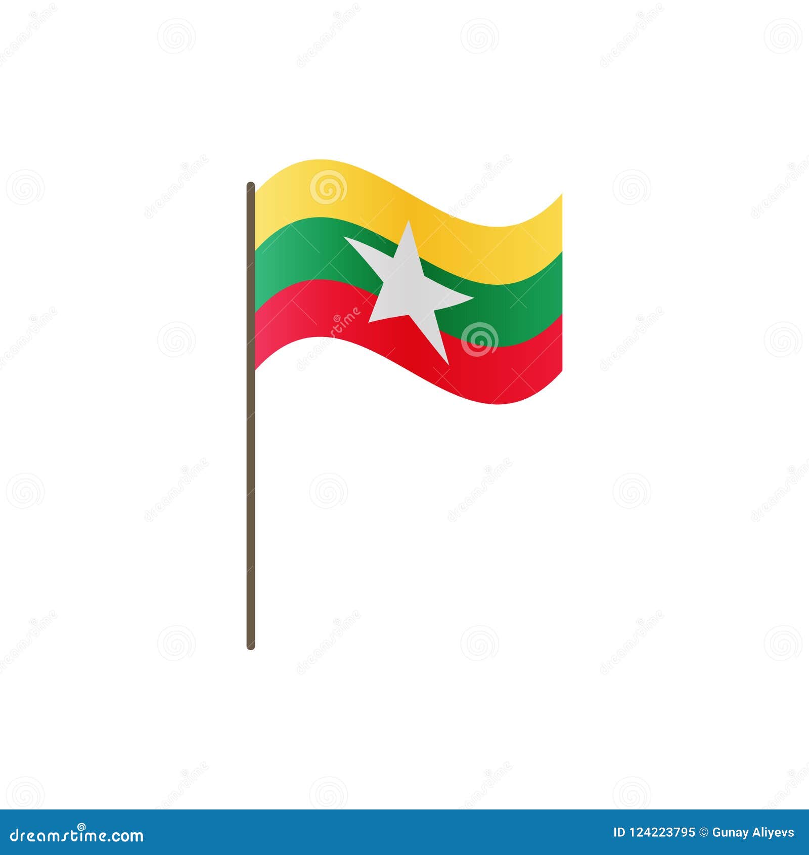 Myanmar Flag on the Flagpole. Official Colors and Proportion Correctly ...