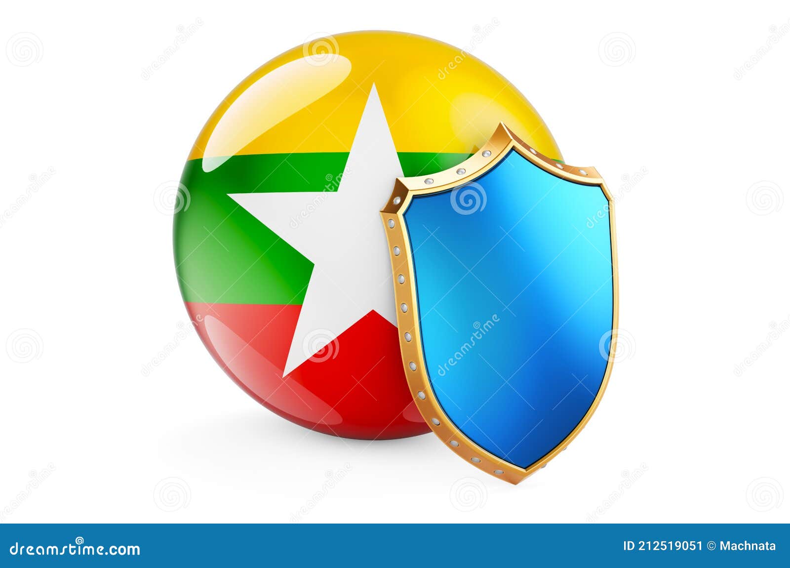 Myanmar Flag with Shield. Protect of Myanmar Concept, 3D Rendering ...