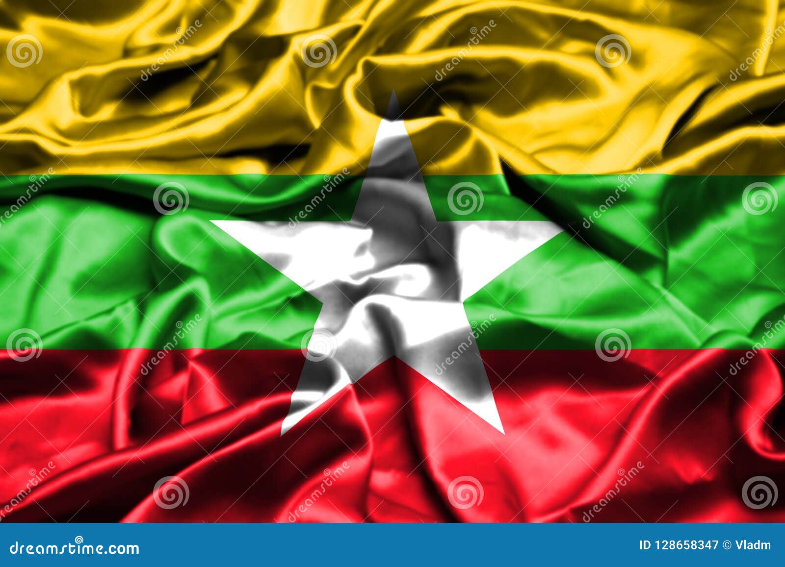 Myanmar Flag Waving in the Wind. Stock Illustration - Illustration of ...