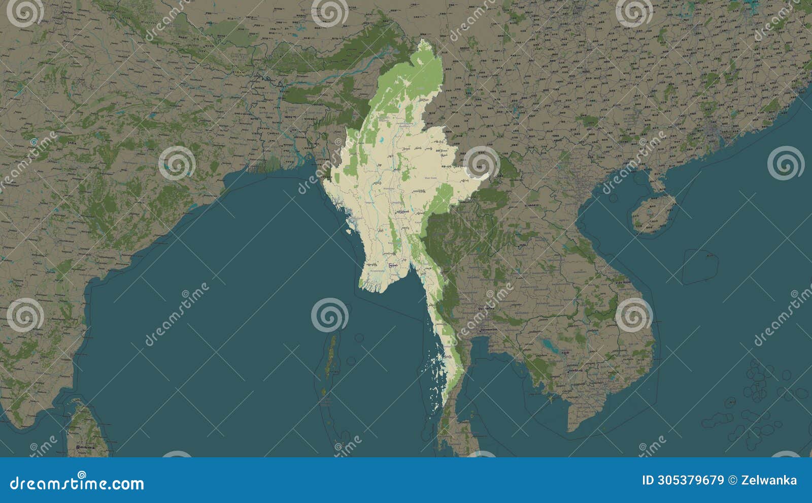 Myanmar Highlighted. Topo Humanitarian Stock Illustration ...