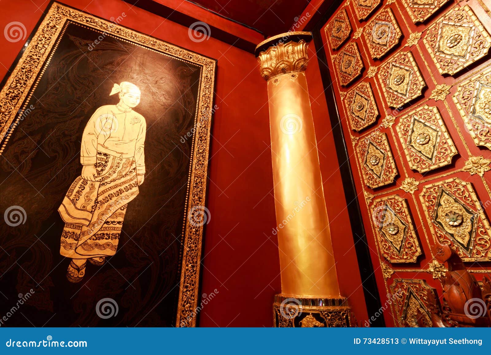 Myanmar House Corner with Carving Golden Wall. Stock Image - Image of ...