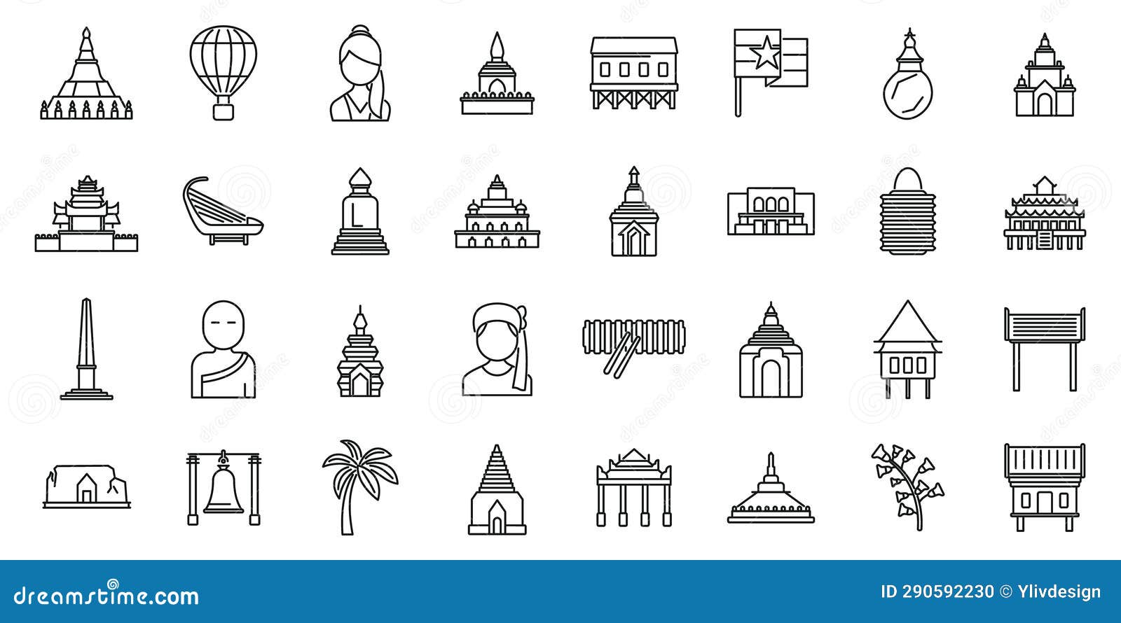 Myanmar Icons Set Outline Vector. Landmark Map | CartoonDealer.com ...