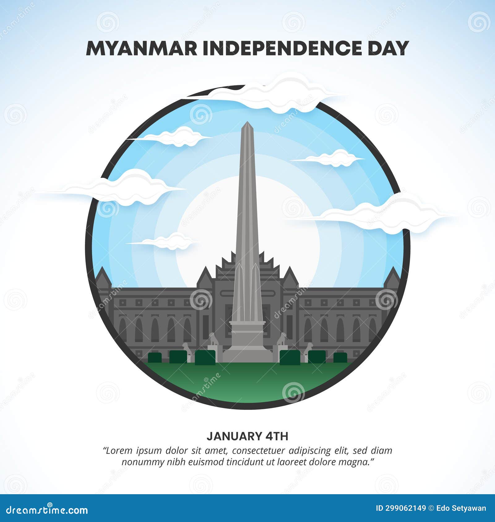Myanmar Independence Day Background with a Cutting Paper Monument Stock ...
