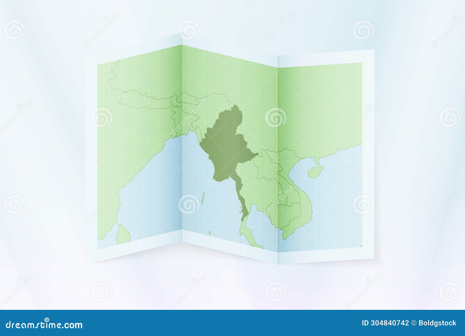 Myanmar Map, Folded Paper with Myanmar Map Stock Vector - Illustration ...